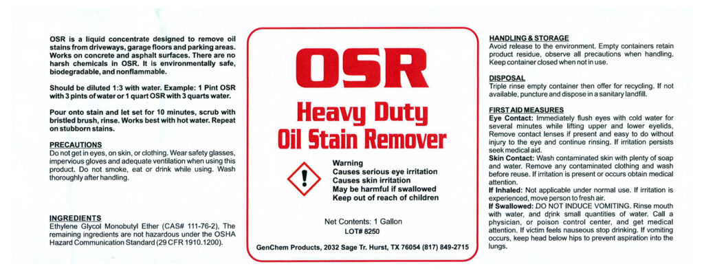 1 Gallon Pail -OSR (Oil Stain Remover) – GenChem Multiclean ...